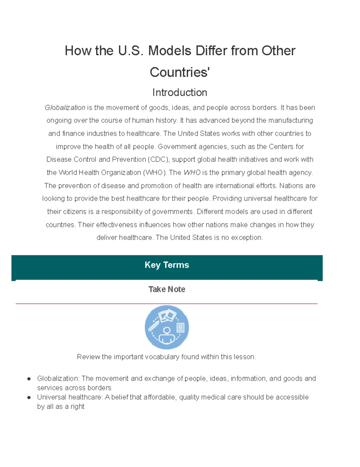 How the U.S. Models Differ from Other Countries' - How the U. Models ...