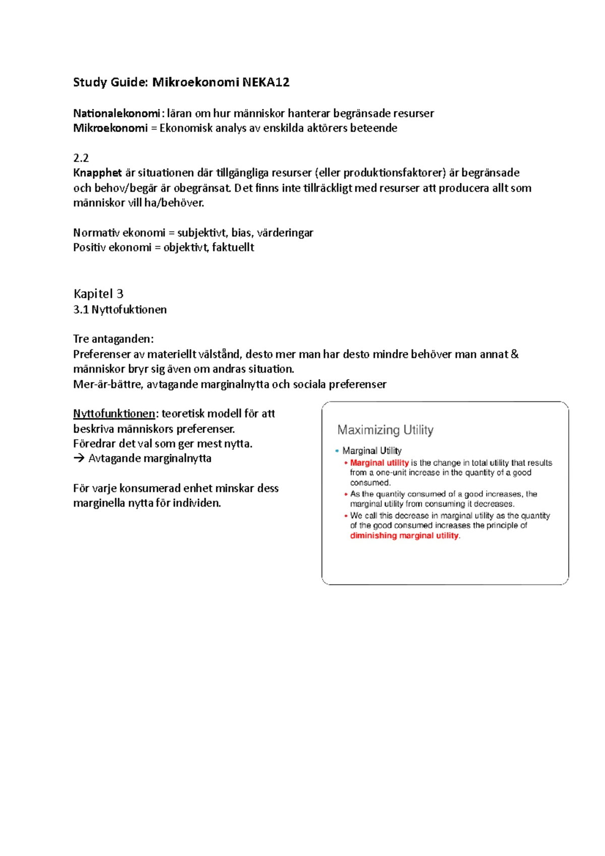 Mikroekonomi Study Guide - Study Guide: Mikroekonomi NEKA12 Nationalekonomi: om hur hanterar ...