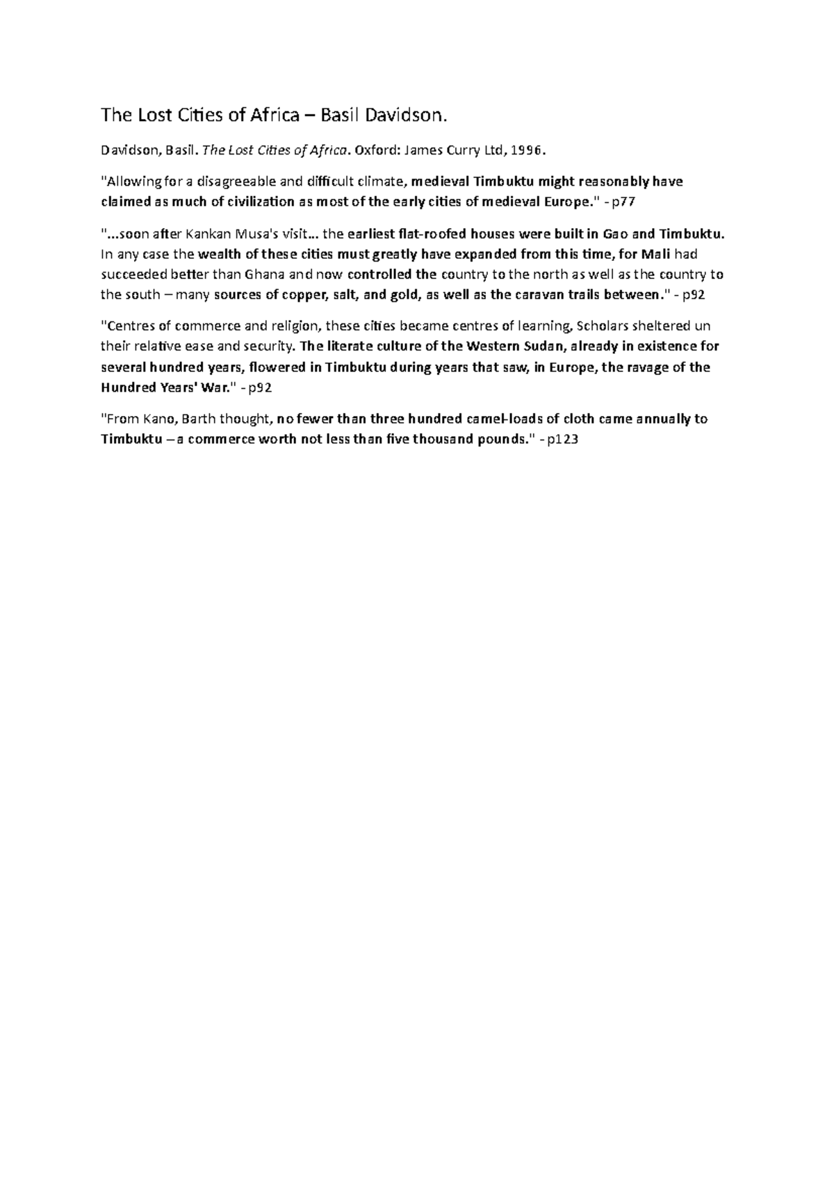 The Lost Cities of Africa - Davidson, Basil. The Lost Cities of Africa ...