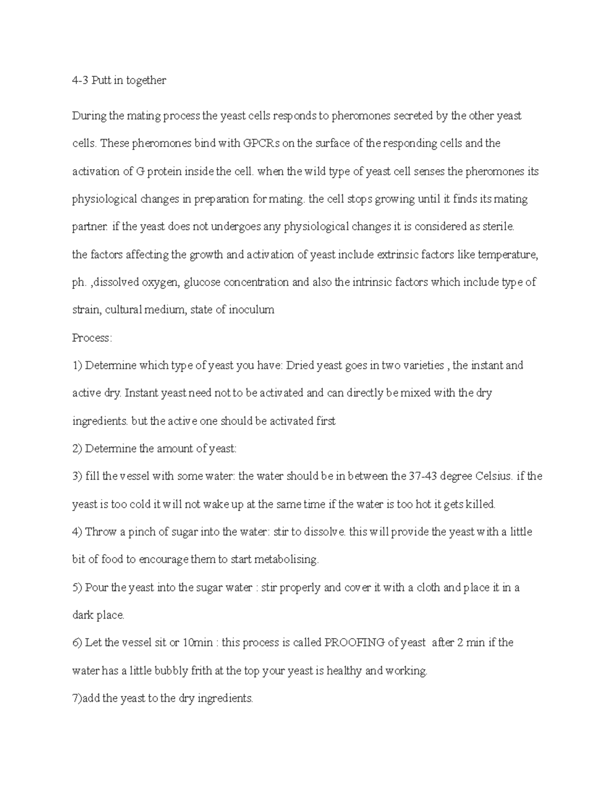 4-3 Yeast Mating Process and Proofing Instructions - 4-3 Putt in ...