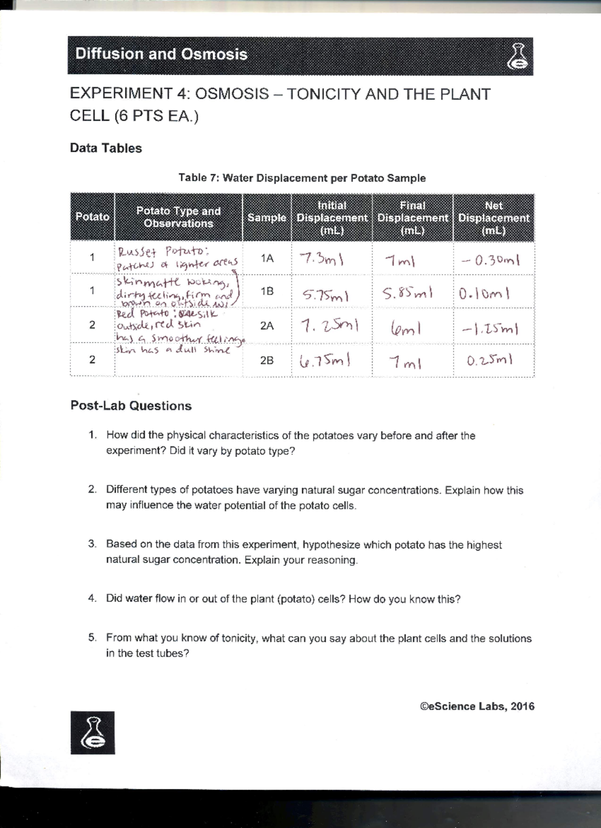 Lab Activity 4: Diffusion and Osmosis - BIOL 1134 - MSU Texas - Studocu