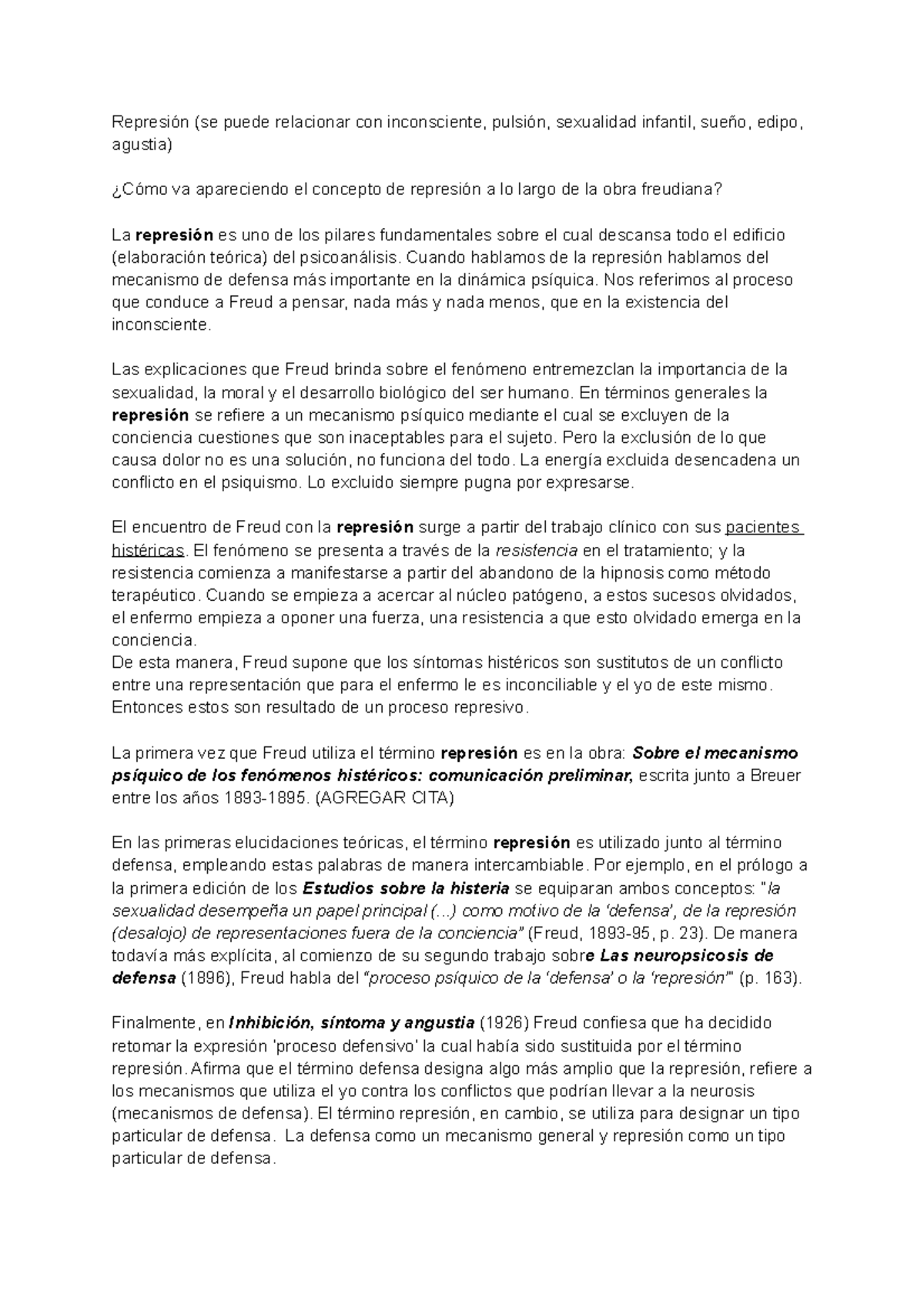 Tema: La represión - Represión (se puede relacionar con inconsciente ...