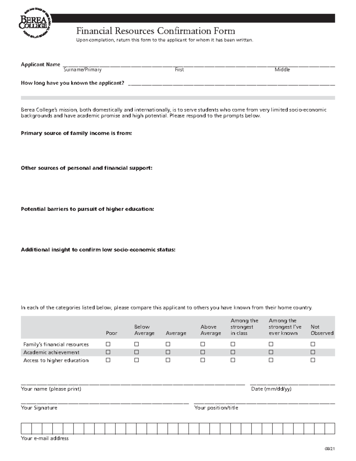 Intl financial recc form for students - Financial Resources ...