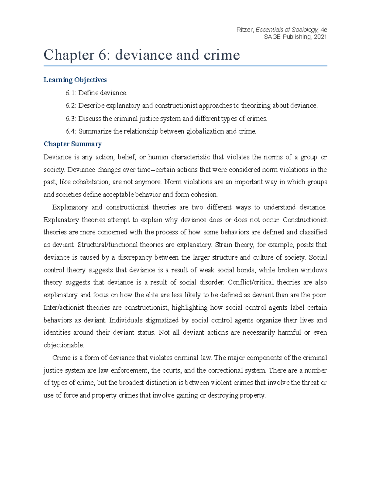 Chapter 6- Deviance and Crime - SAGE Publishing, 2021 Chapter 6: deviance and crime Learning ...