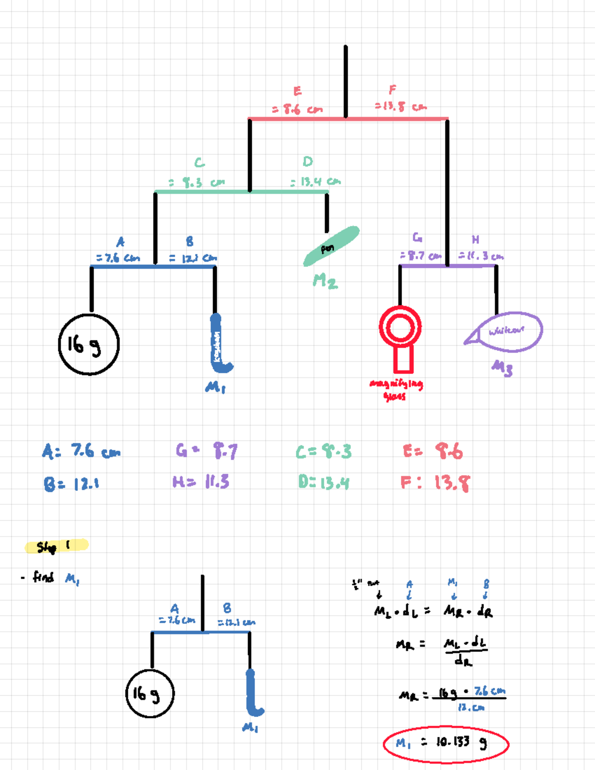 Phys1080 torque lab - E F = 8 can =/ 3 C D = 8 cm = 13 A B H = 7 = 12 ...