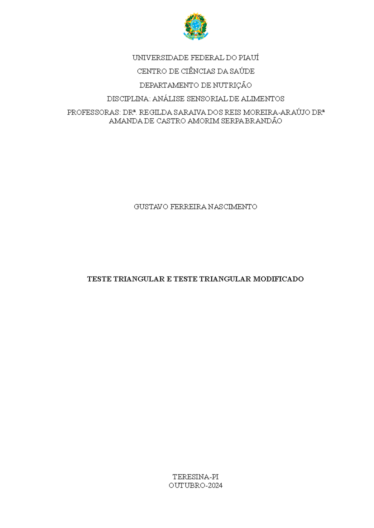 Teste Triangular e teste triangular modificado - UNIVERSIDADE FEDERAL ...