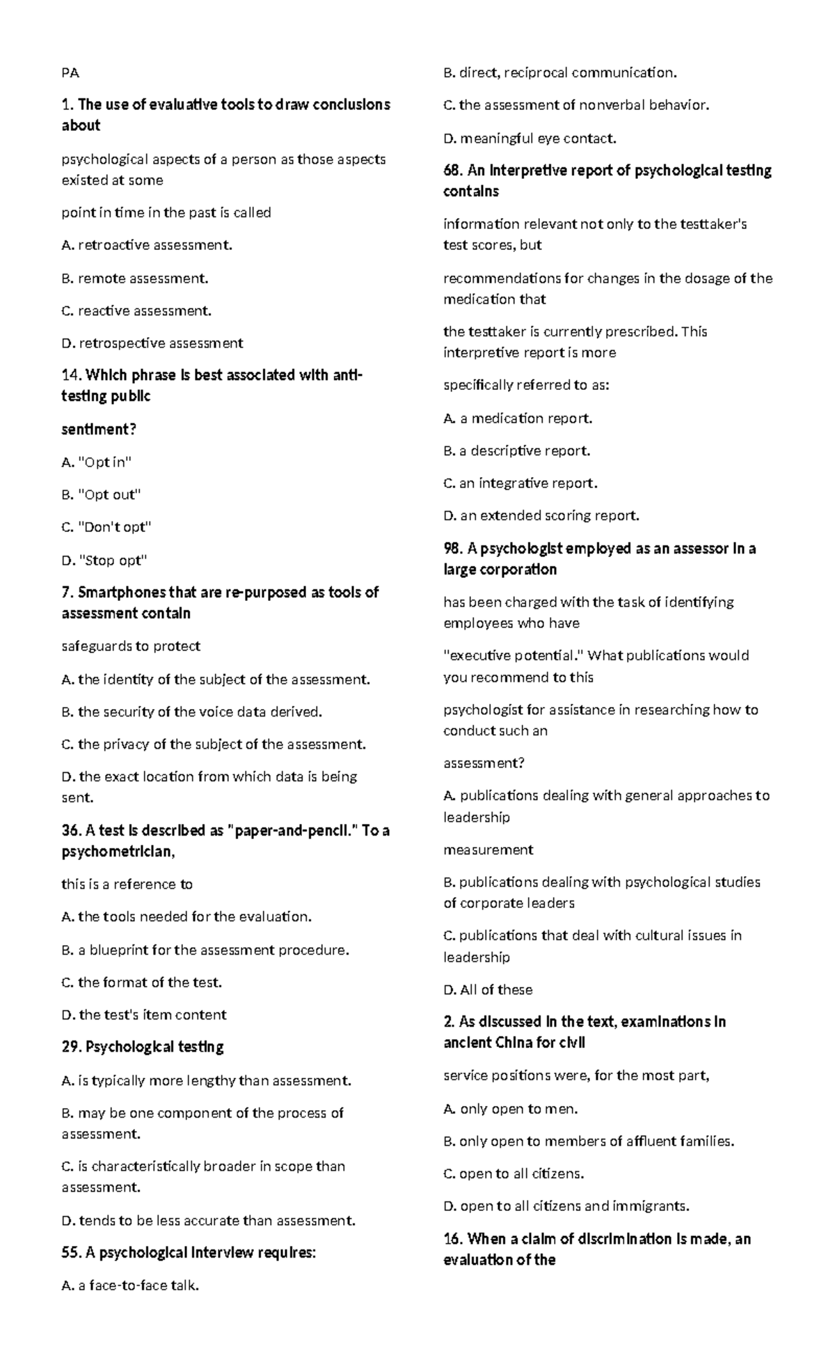 PA - mock test - PMETLE - PA The use of evaluative tools to draw ...