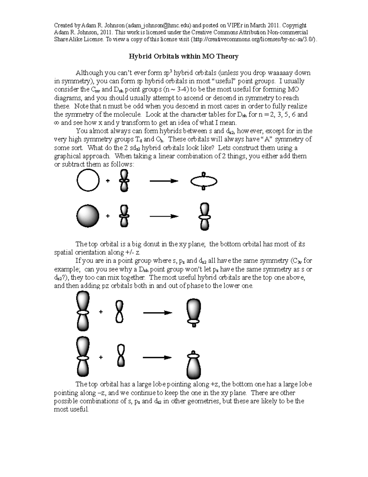 Hybrid orbitals - lecture notes - Created by Adam R. Johnson (adam ...