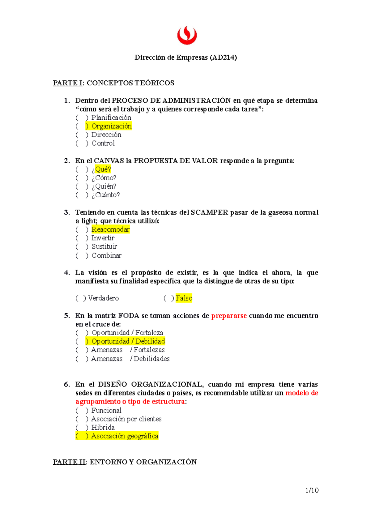 Simulacro Ex Parcial-Direccion de Empresas - Dirección de Empresas ...
