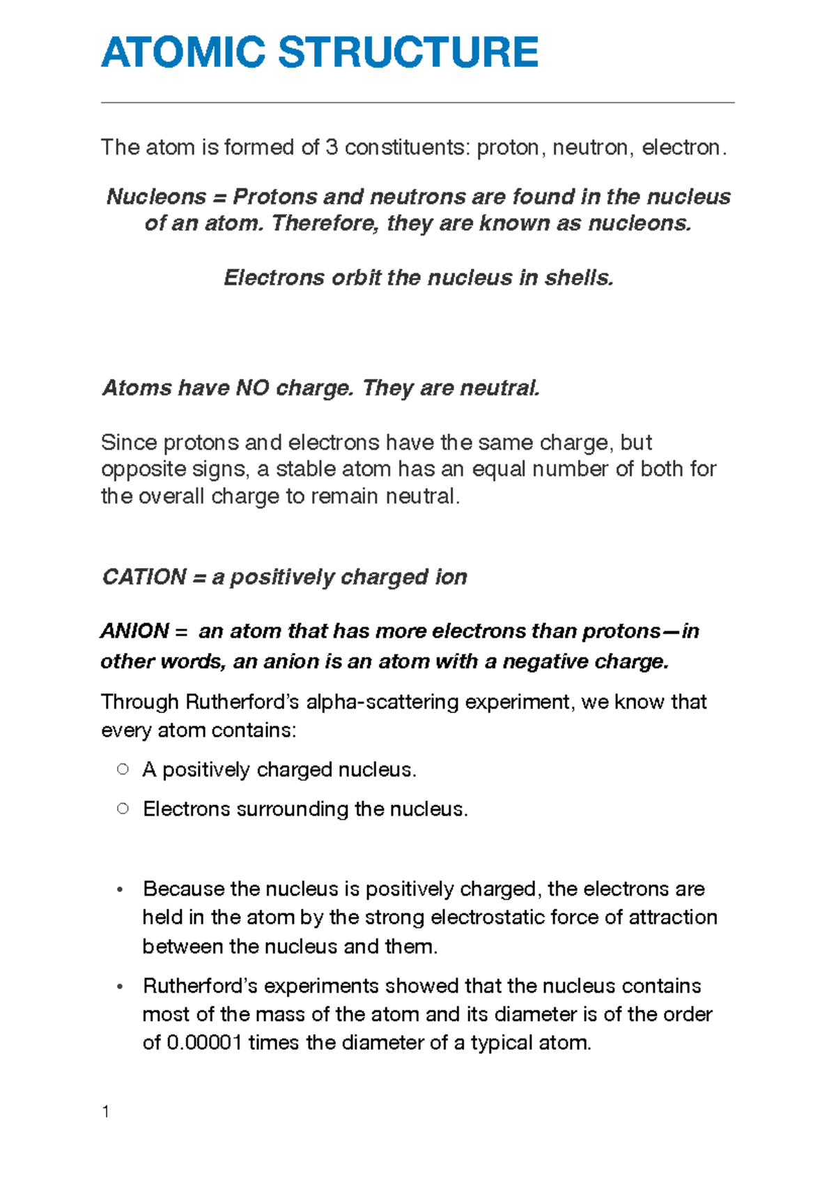 3.2.1.1 Constituents of the Atom - ATOMIC STRUCTURE The atom is formed ...