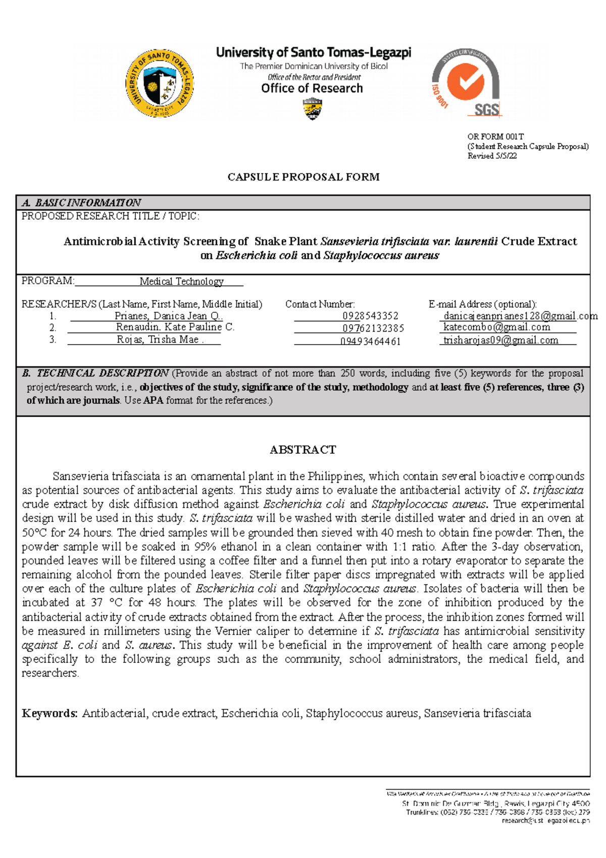 Research capsule - CAPSULE PROPOSAL FORM A. BASIC INFORMATION PROPOSED ...