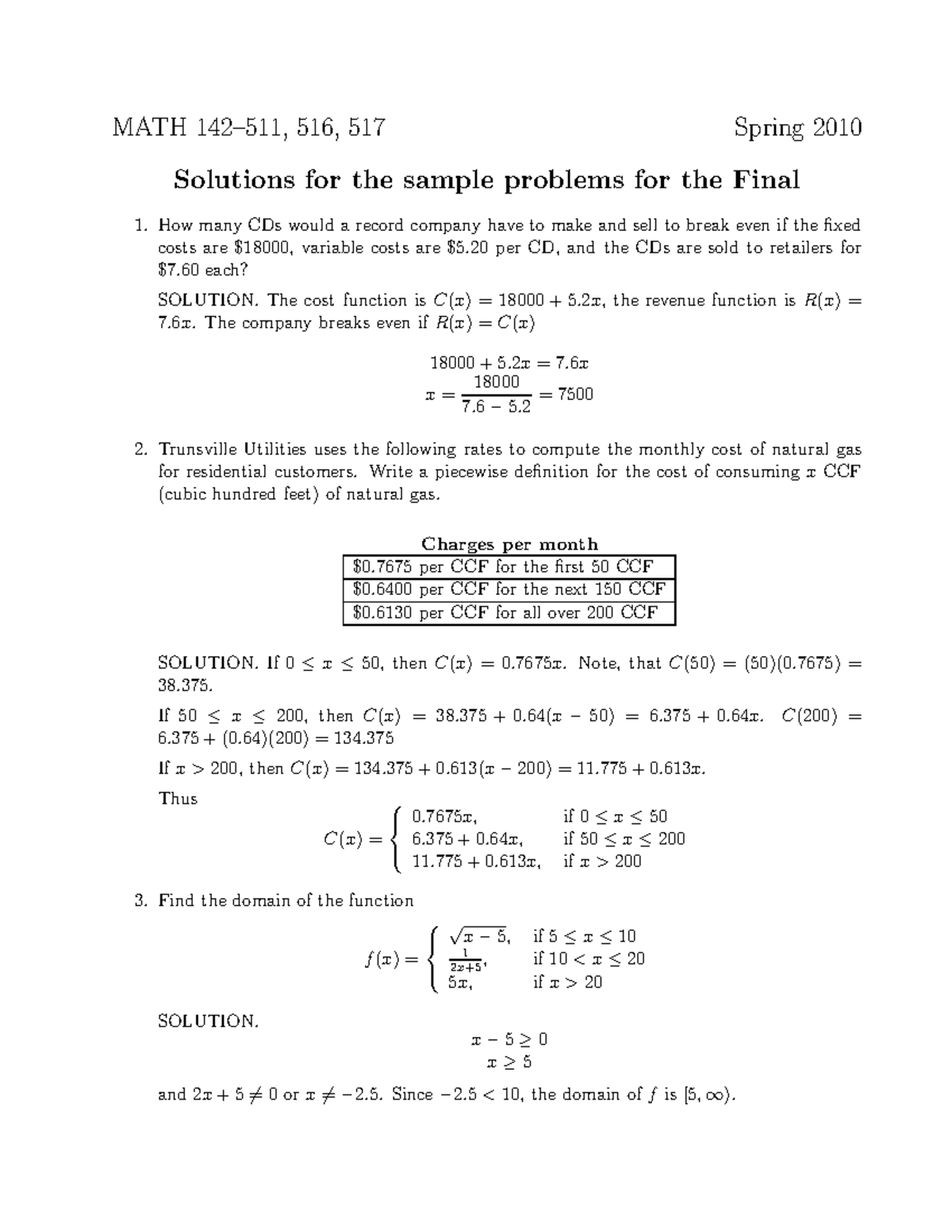 Calculus 1 & 2 questions with solutions for final exam practice - 201 ...
