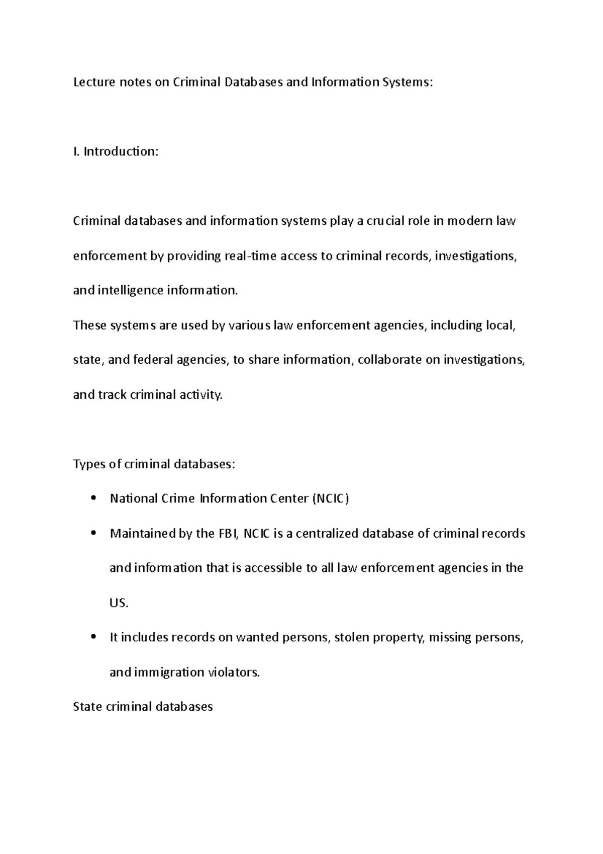 Criminal Databases and Information Systems - Introduction: Criminal ...