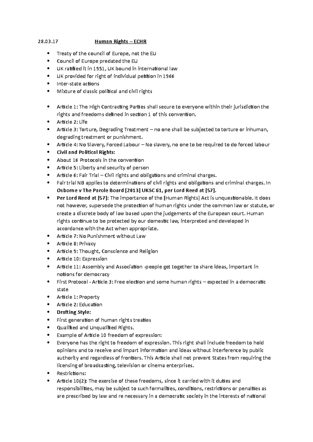 28.03.17 - Human Rights and ECHR - 28.03 Human Rights – ECHR Treaty of ...