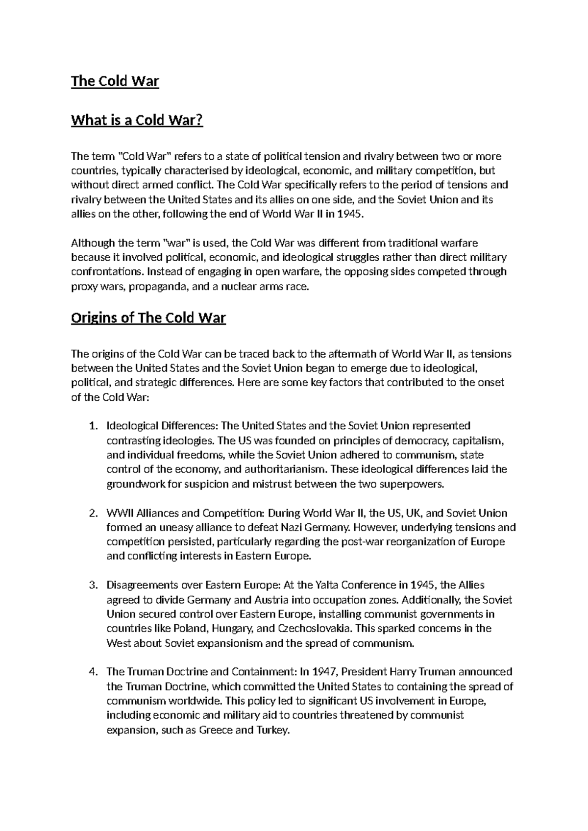 The Cold War - siuuu - The Cold War What is a Cold War? The term "Cold ...