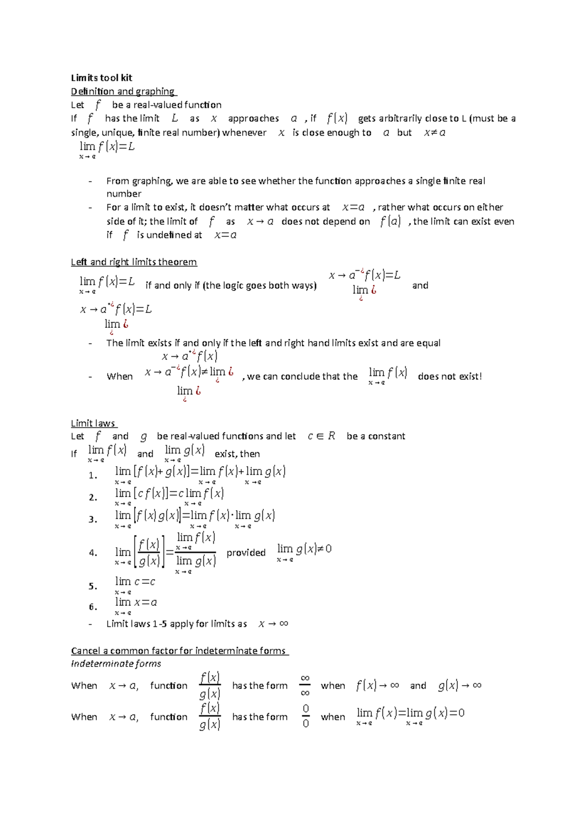 Calculus 2- Tool Kit - Toolkit Base - Limits tool kit Definition and ...