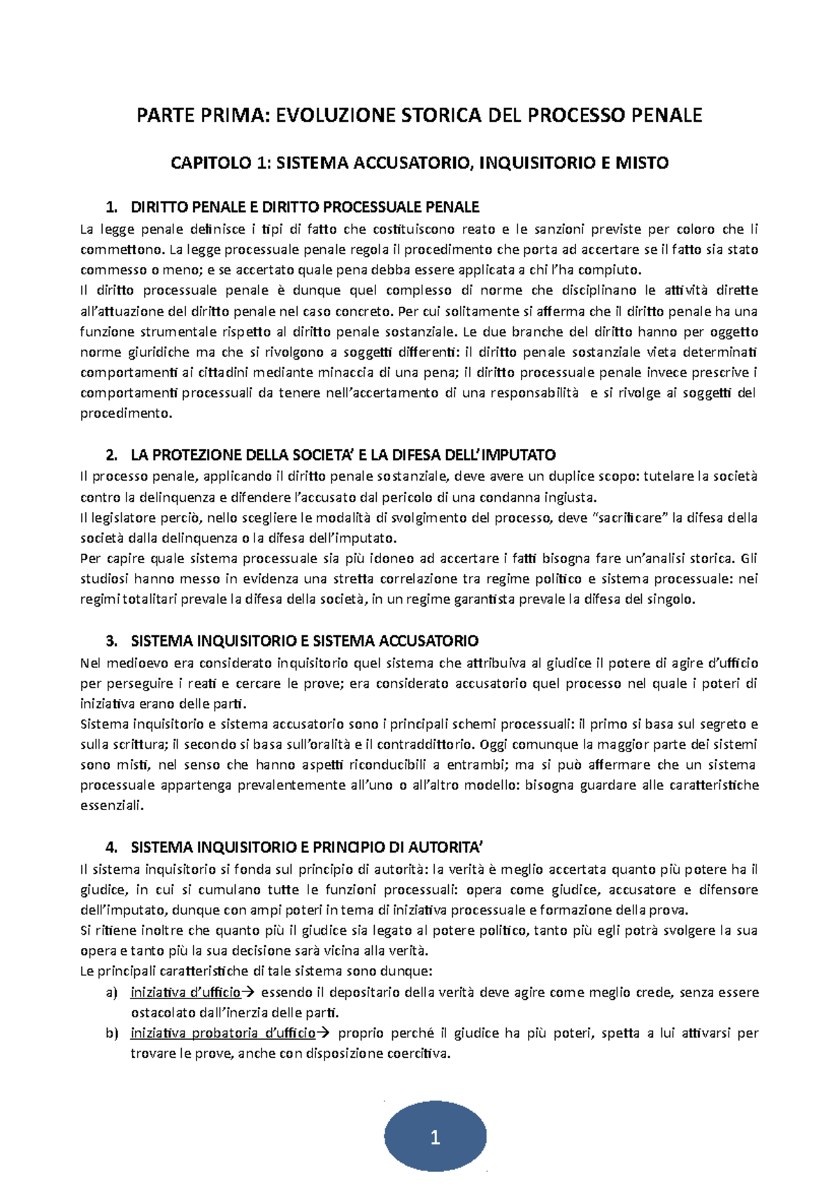 Procedura Penale - Parte generale - PARTE PRIMA: EVOLUZIONE STORICA DEL ...