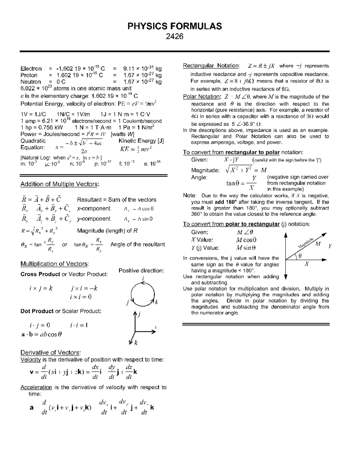 Formulaaaa - This is formula. - PHYSICS FORMULAS 2426 Electron 9 x kg ...