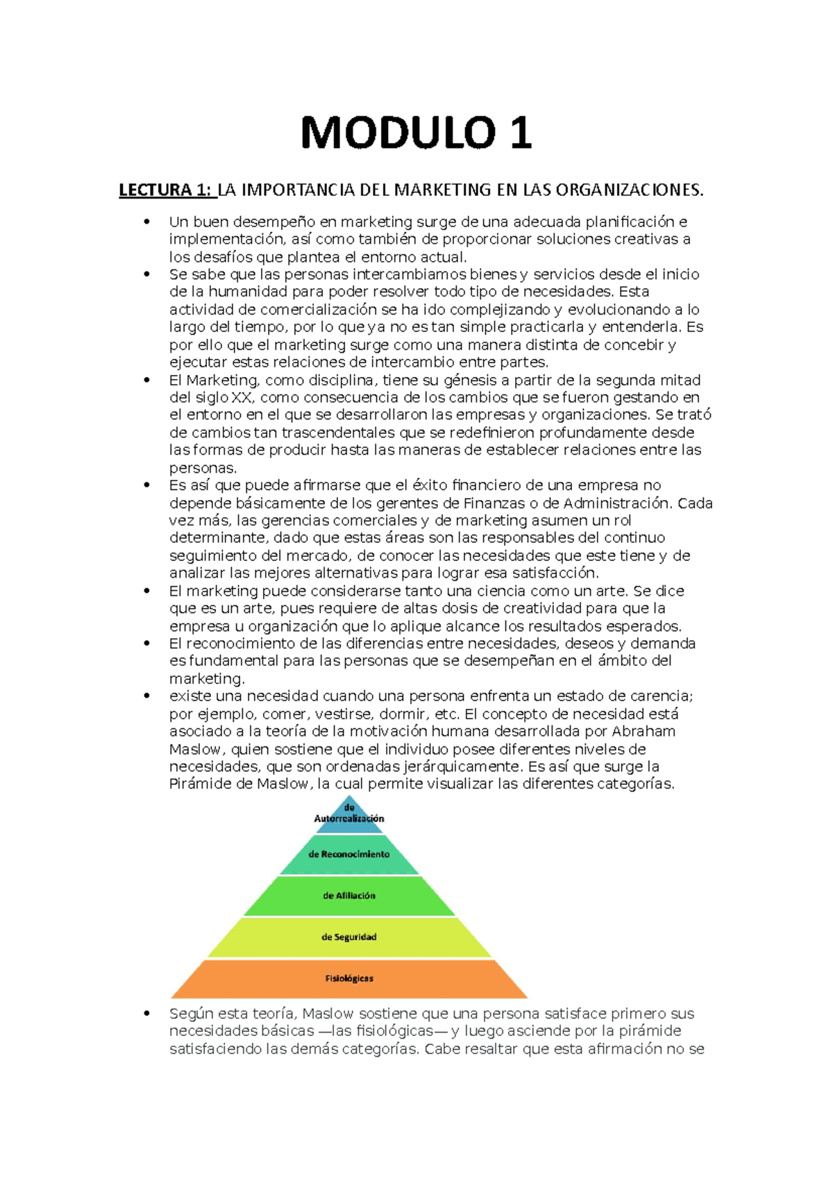 Modulo 1 - MODULO 1 LECTURA 1: LA IMPORTANCIA DEL MARKETING EN LAS ORGANIZACIONES. Un buen - Studocu