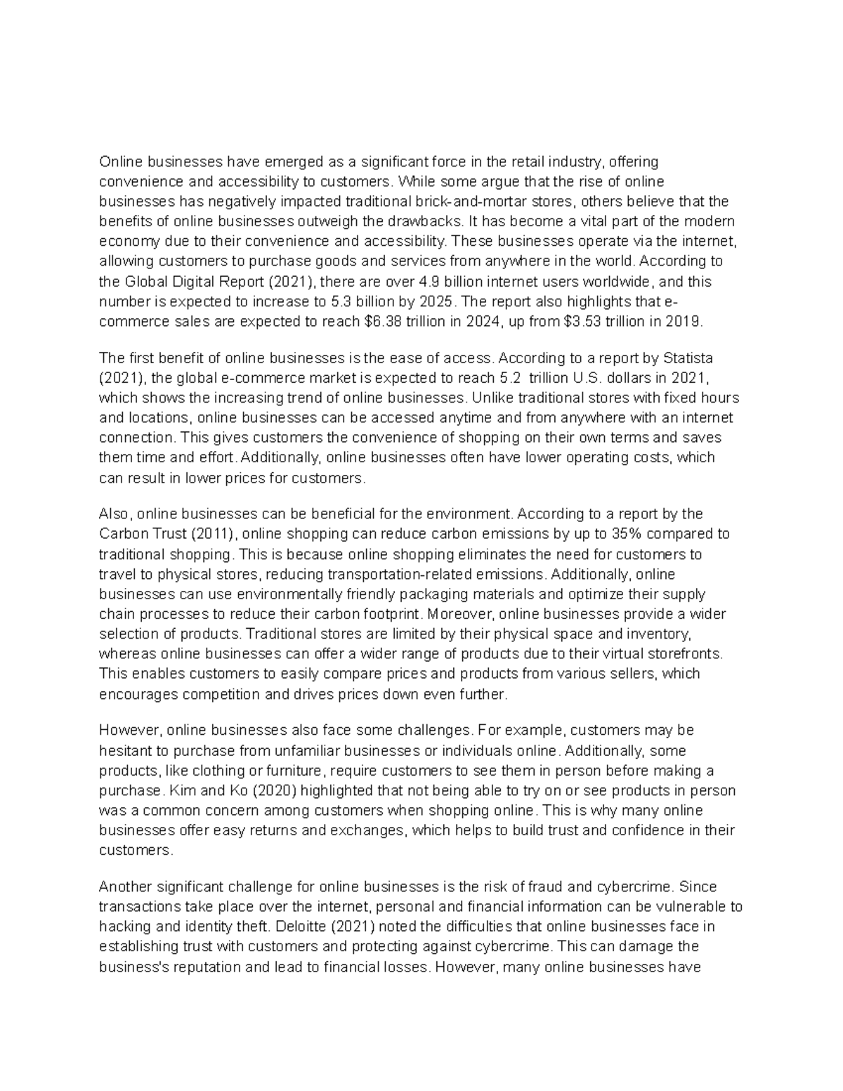 Draft - Argumentative Synthesis on Online Business - Online businesses ...