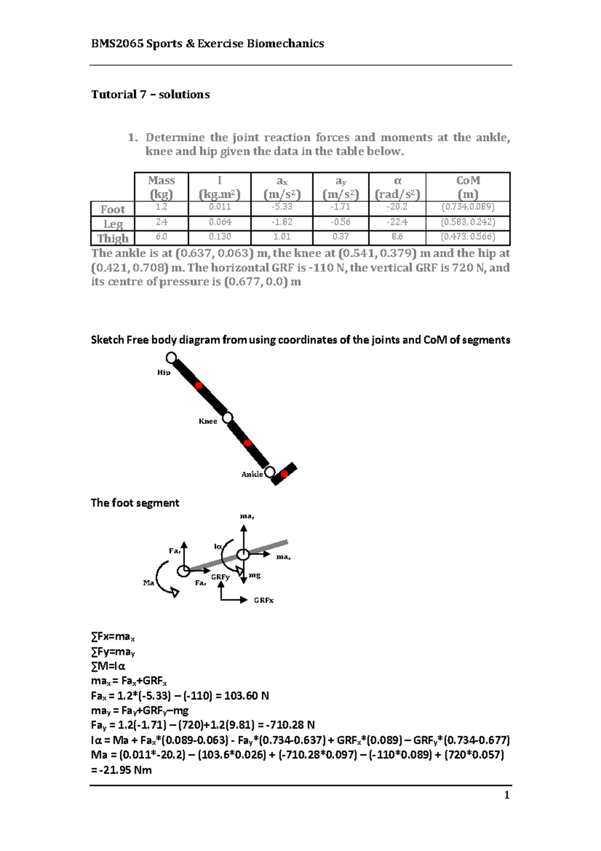 BMS2065 Tutorial 7 - solutions - BMS2065 Sports &amp; Exercise ...