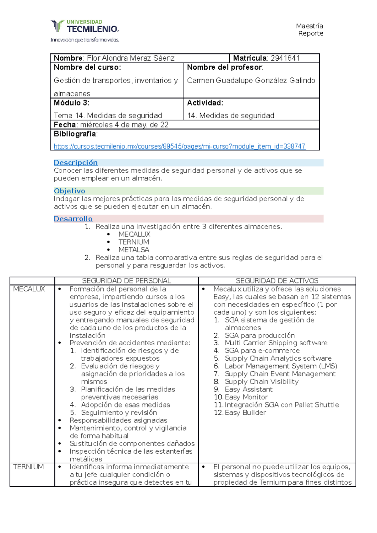 Actividad numero 14 - Maestría Reporte Nombre : Flor Alondra Meraz ...