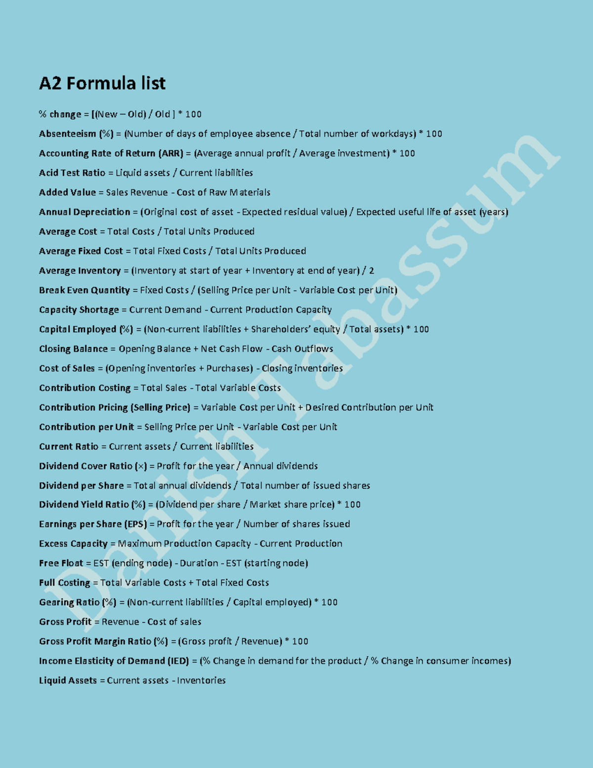 A2-Formula List - jhjbijbibljbijbpibpoiu - A2 Formula list % change ...