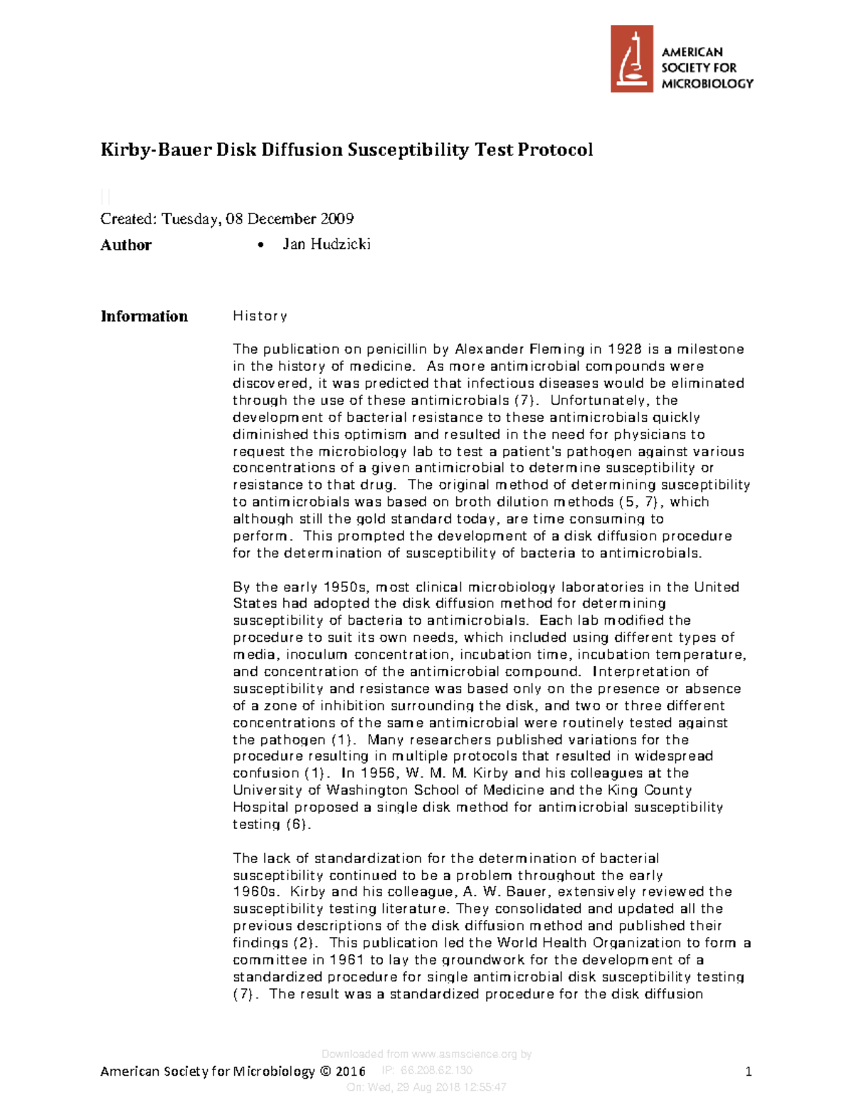 Kirby Bauer Disk Diffusion Susceptibility Test Protocol pdf ...