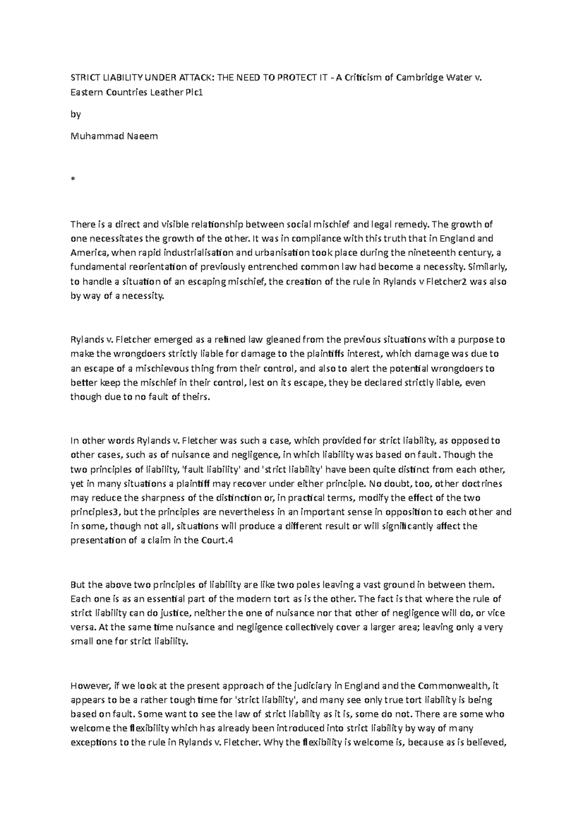 Strict Liability Under Attack - STRICT LIABILITY UNDER ATTACK: THE NEED ...