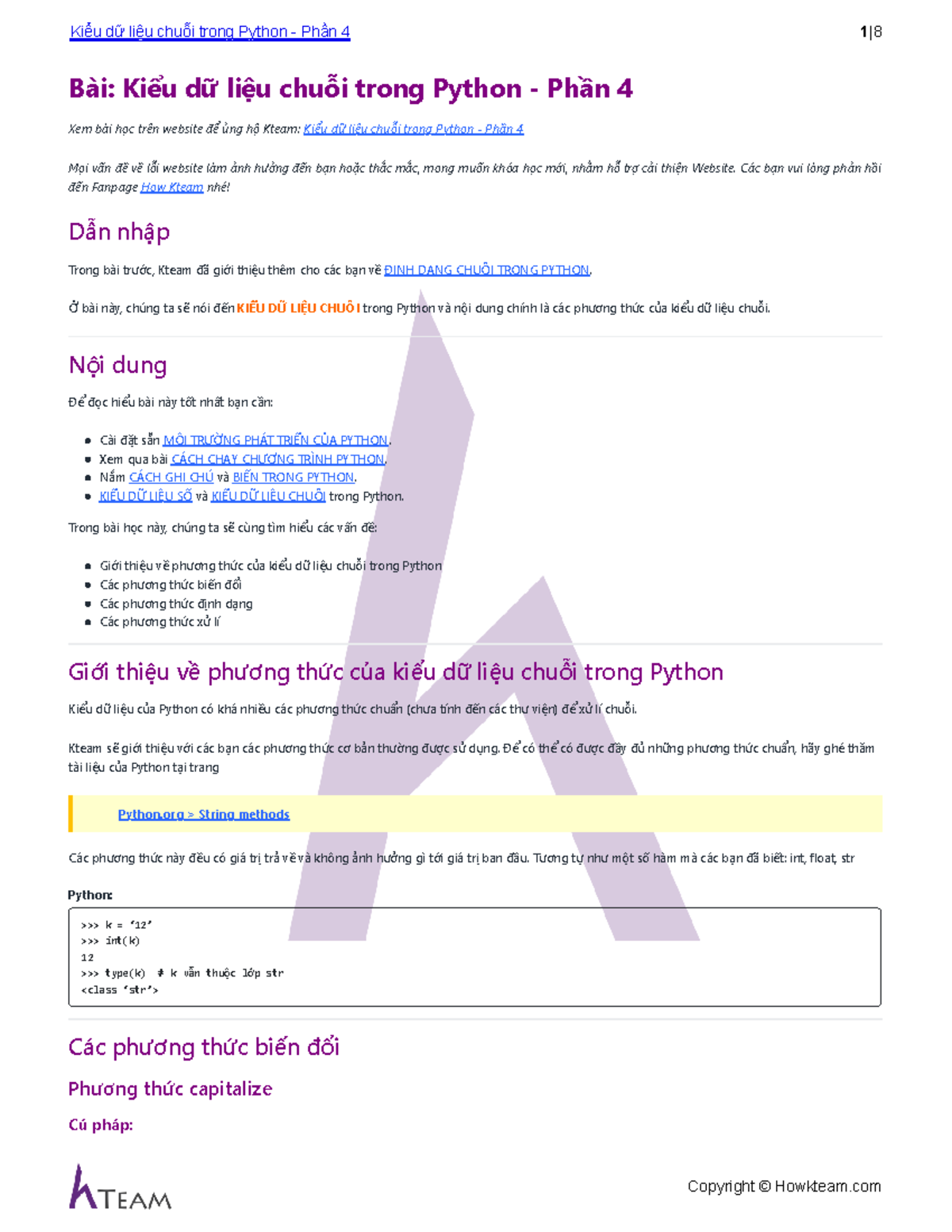 Howkteamvn Kiểu Dữ Liệu Chuỗi Trong Python Phần 4 Bài Kiểu Dữ Liệu Chuỗi Trong Python