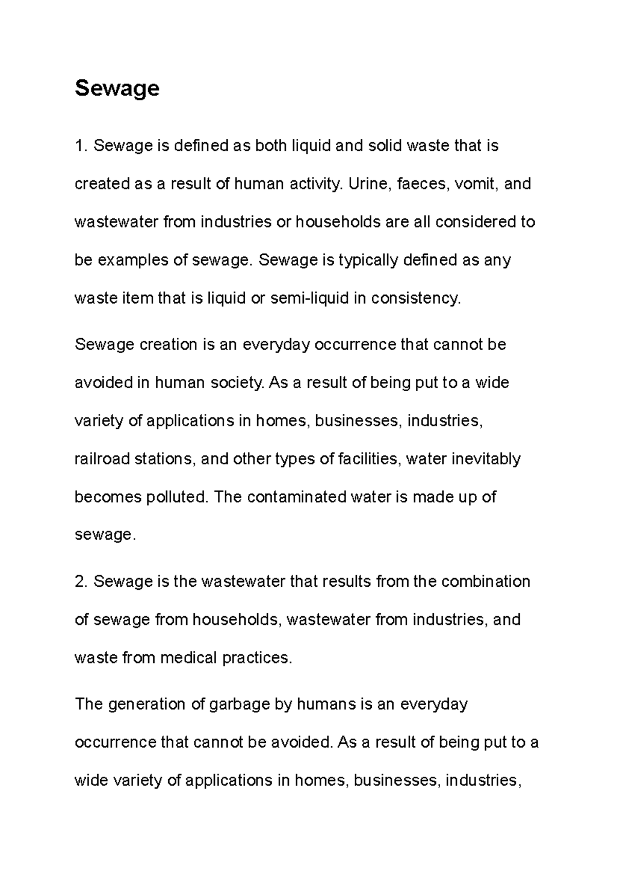 Part 3 Sewage - Notes - Sewage Sewage is defined as both liquid and ...