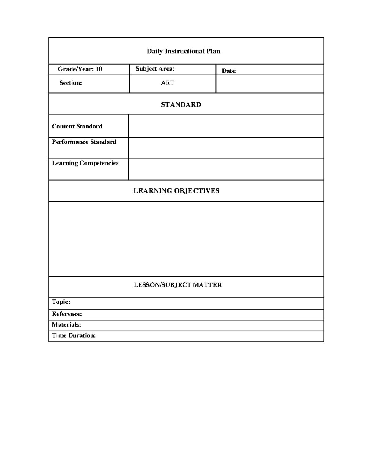 Final Format Lesson PLAN 2024 - Content Standard Performance Standard ...