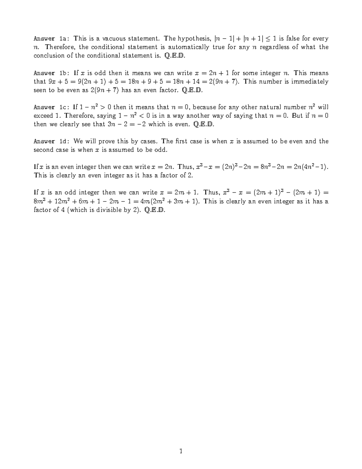 Solutions 2 - Answer 1a: This is a vacuous statement. The hypothesis ...