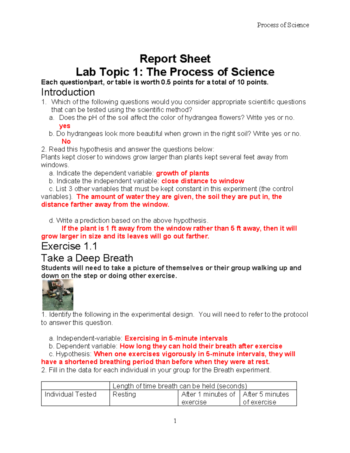 Lab 1 Process of science report - Process of Science Report Sheet Lab Topic 1: The Process of ...