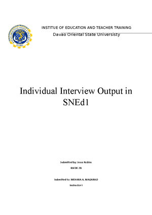 Case Study - BACHELOR OF SPECIAL NEEDS EDUCATION SNED 5 – Learners with ...