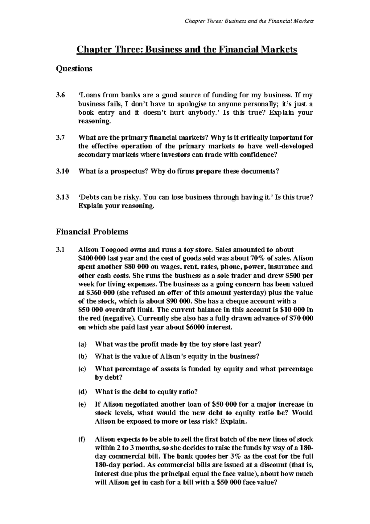 Chapter 3 Tutorial Questions - Chapter Three: Business and the ...