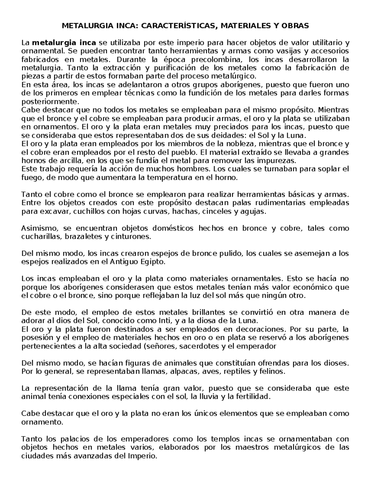 Metalurgia INCA - Resumen Redacción de textos - METALURGIA INCA ...