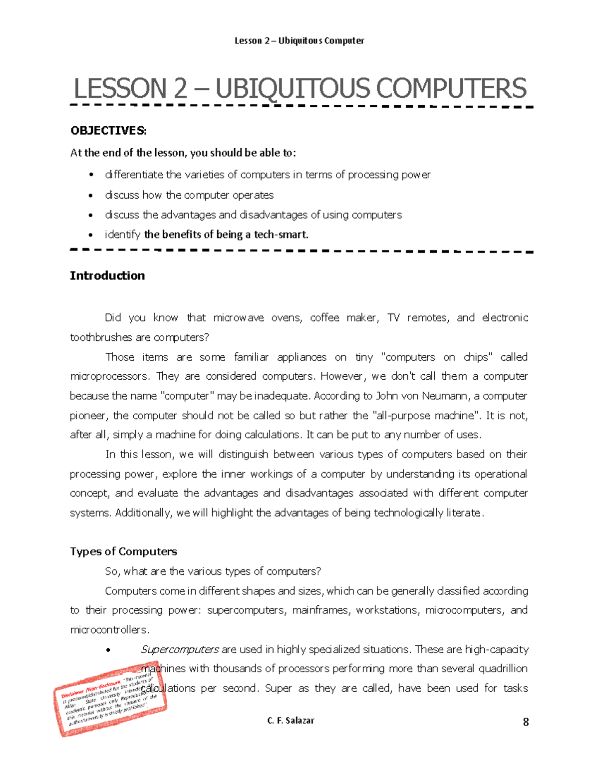 Lesson-2 - About Types of Computer - LESSON 2 – UBIQUITOUS COMPUTERS ...