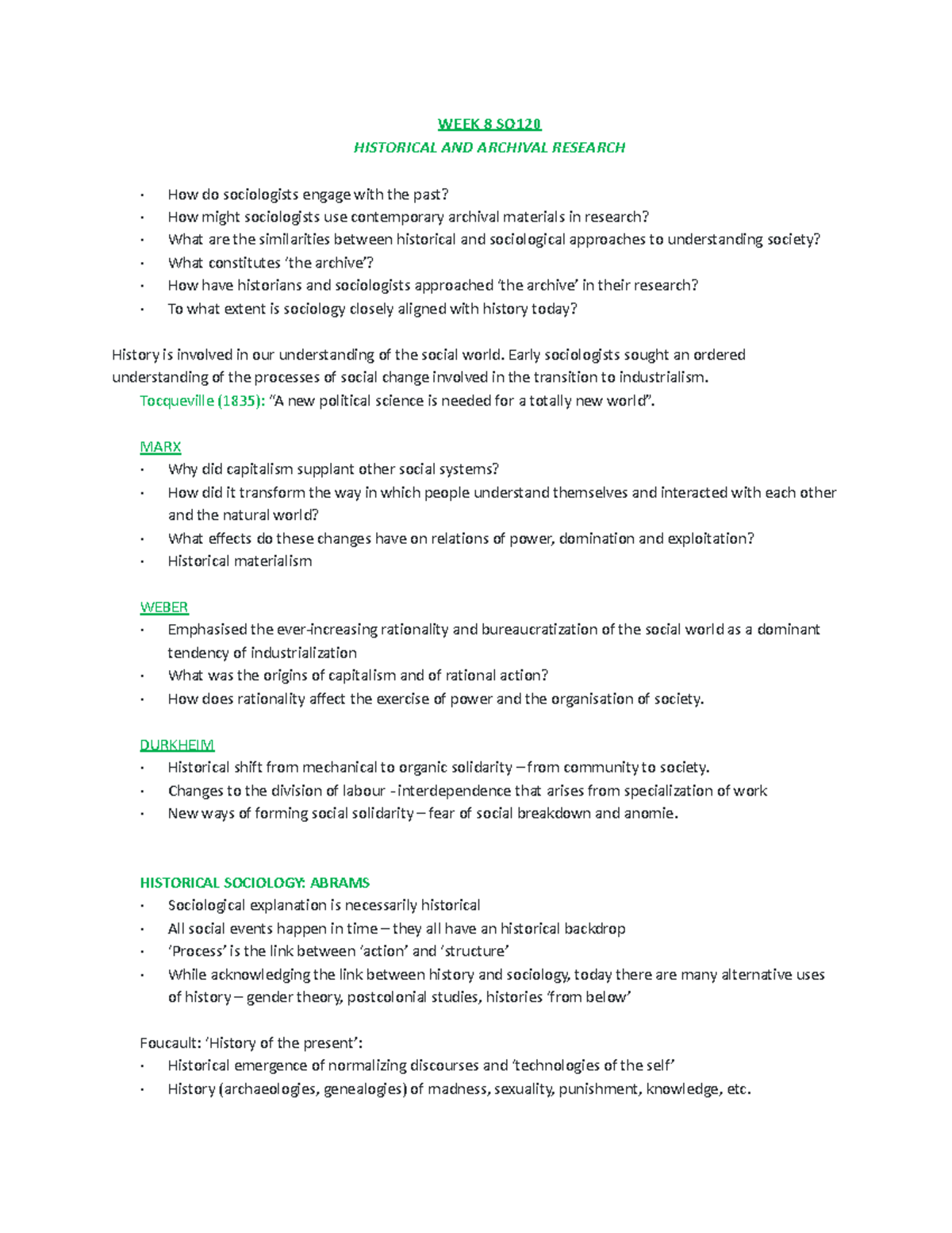 Week 8 Lecture Notes - Historical and Archival Research (WEEK 8) - WEEK ...