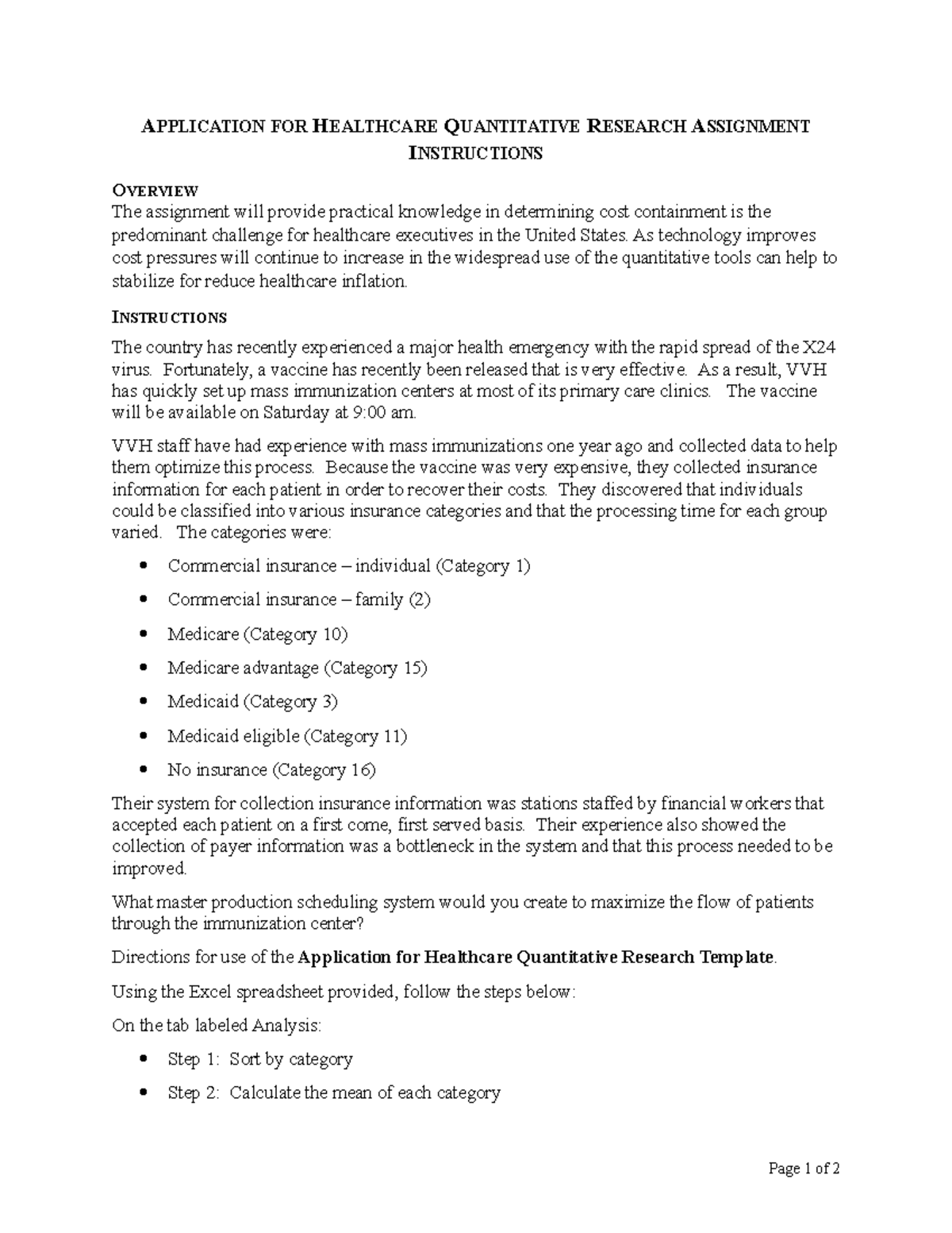 Week 8 Application for Healthcare Quantitative Research Assignment ...