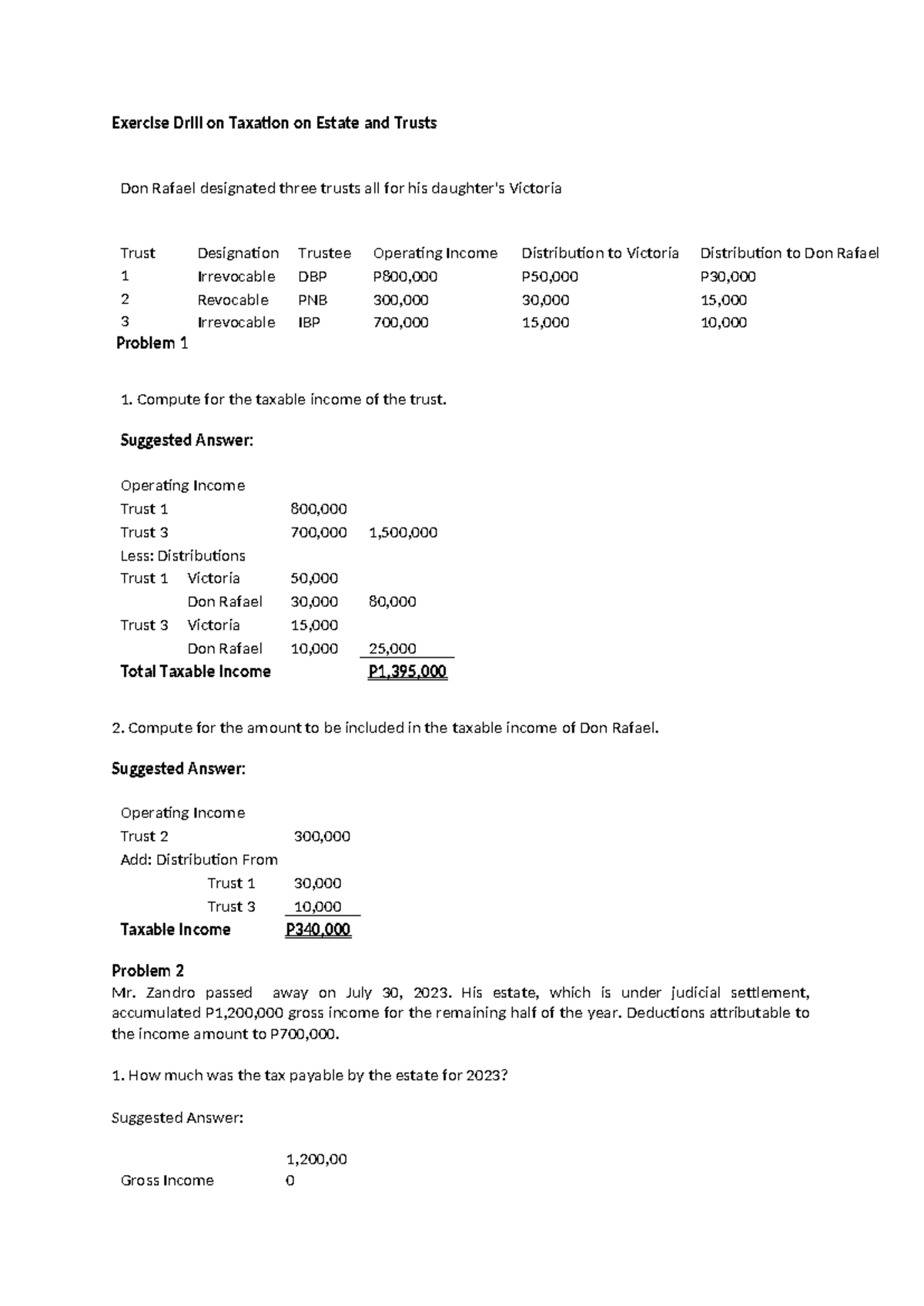 Exercise Drill WITH Suggested Answer - Exercise Drill on Taxation on ...