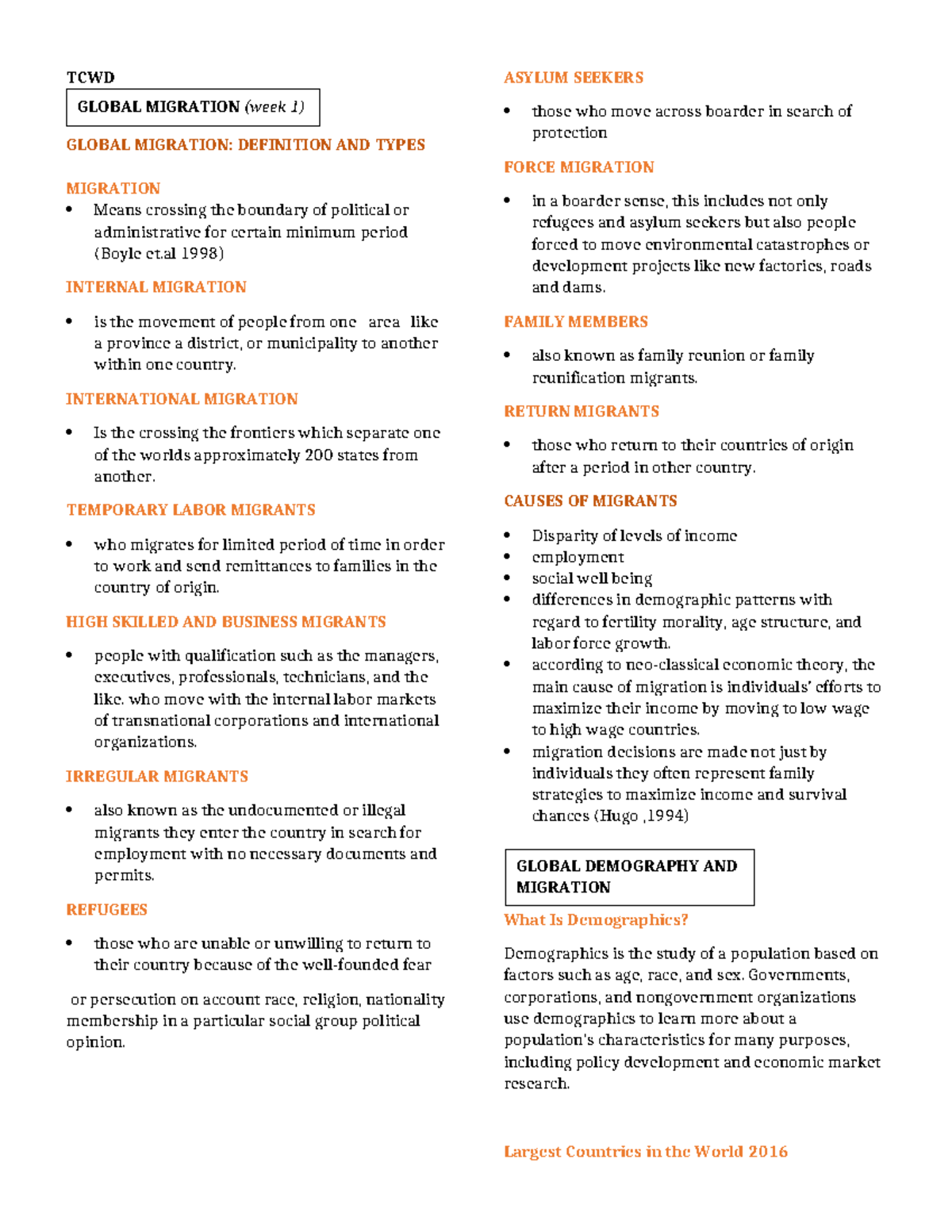 TCWD- Notes- Finals - TCWD GLOBAL MIGRATION: DEFINITION AND TYPES ...