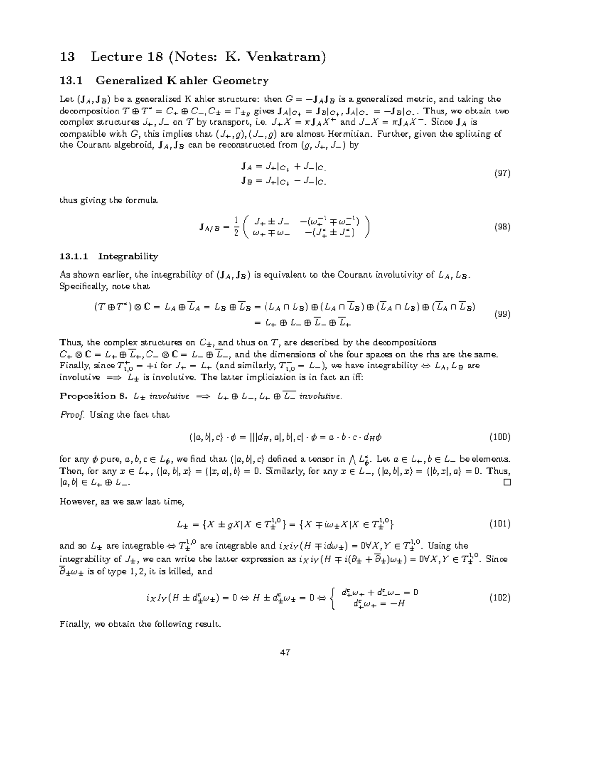 Lecture 18: Generalized Kahler geometry. (PDF) - 13 Lecture 18 (Notes ...