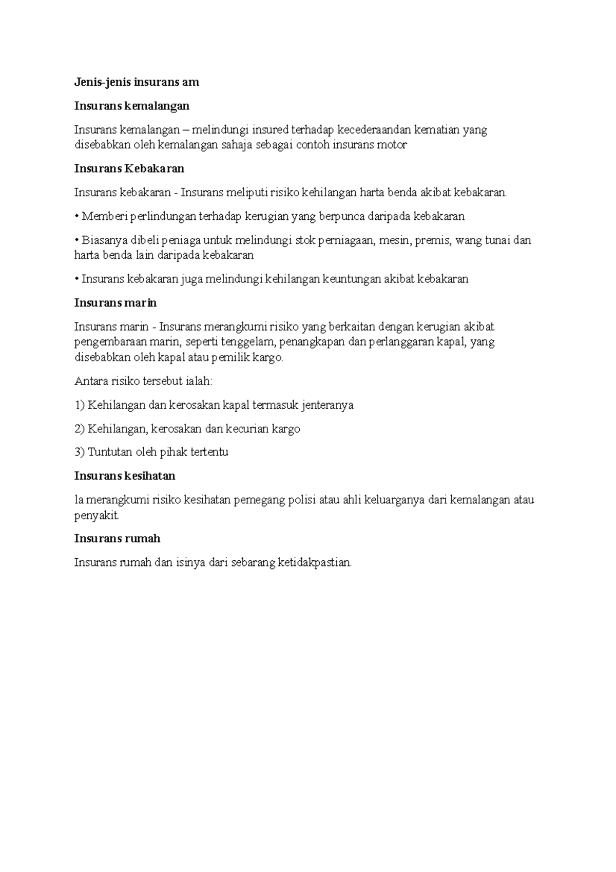 Jenis insurans am - Jenis-jenis insurans am Insurans kemalangan ...