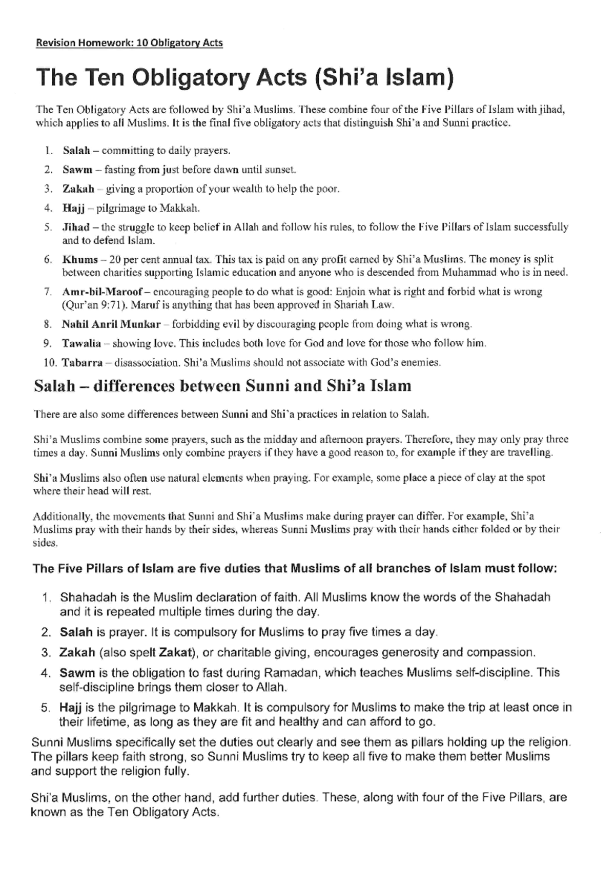 10 Obligatory Acts Homework - Revision Homework: 10 Obligatory Acts The ...