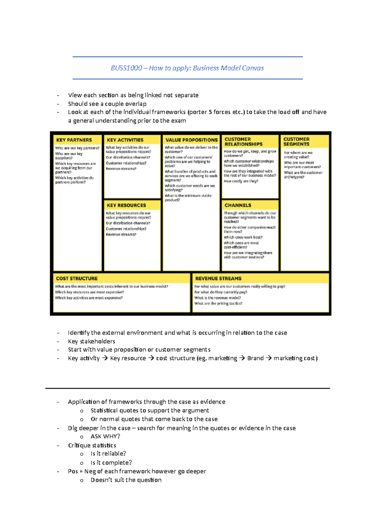BUSS1000 - Framework - BUSS1000 – How to apply: Business Model Canvas ...