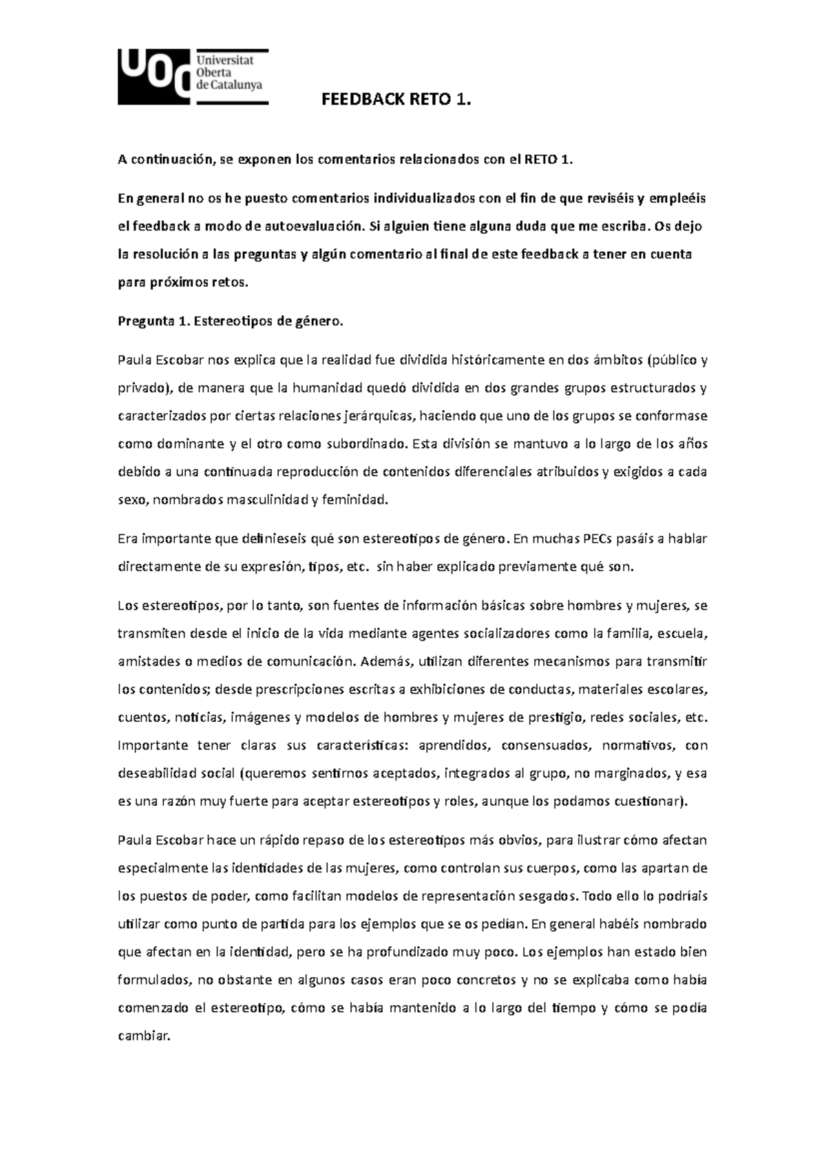 Solución de la PEC 1 - A continuación, se exponen los comentarios relacionados con el RETO 1. En ...