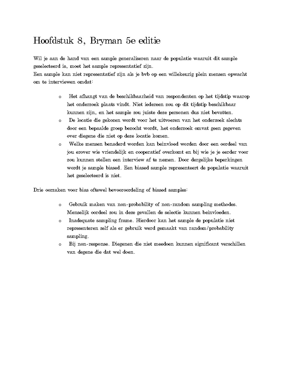 H8 Bryman - Samenvatting Social Research Methods - Hoofdstuk 8, Bryman ...