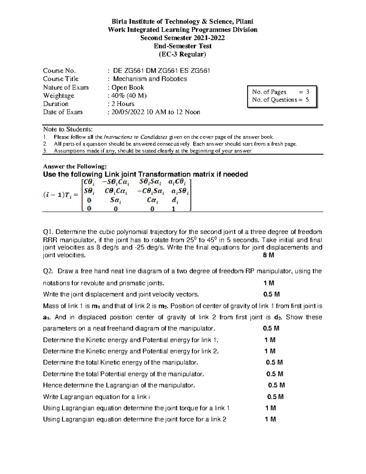 DE ZG561 EC-3R Second SEM 2021-2022 - Birla Institute of Technology ...