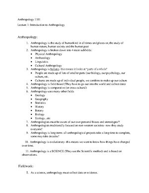 Anth 101 mid-term study guide 2023 - 1 Anth 101 Midterm Exam Study ...